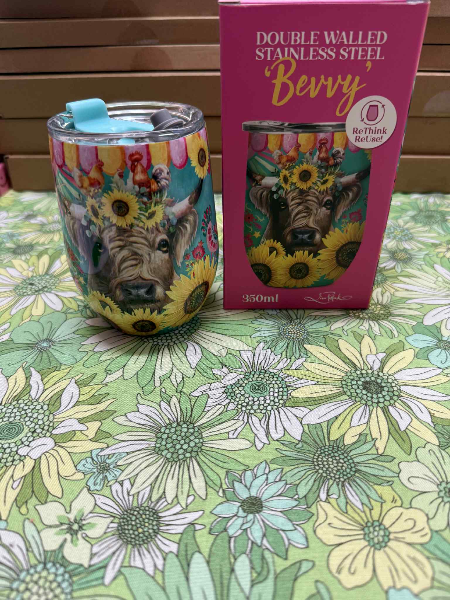 Lisa Pollock Stainless Steel Bevvy - Carnival Cow – Country SewNSew